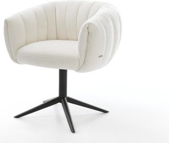 DELIFE Drehstuhl Jada-Flex Boucl&eacute; Soft Beige Fu&szlig;kreuz Schwarz 360&deg; drehbar Wippfunktion Taschenfederkern, Esszimmerst&uuml;hle