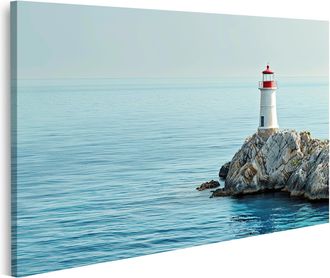 Islandburner Prime Bild auf Leinwand Großer Retro-Leuchtturm strahlt helles Licht hinaus auf die Blaue See Bilder Wandbilder Poster