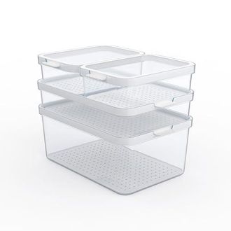 Rotho Cauma K&uuml;hlschrank Organizer Set, Vorratsdosen f&uuml;r K&uuml;hlschrank, Kunststoff (SAN,PP) BPA-frei, weiss/transparent