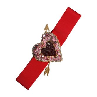 Dolce & Gabbana Red Heart Embellished Snap Closure Belt - - Accessories - Damen - Rot - ONE SIZE