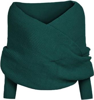 ICEGREY Femmes Hiver Chaud Tricot&eacute; Cape Foulards Cape de Ch&acirc;le Pashmina &Eacute;charpes Wrap Laine Pull &agrave; Manches Longues, Vert fonc&eacute;