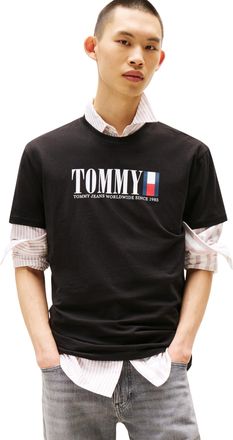 Tommy Jeans Herren T-Shirt Kurzarm Flag Tee Regular Fit, Schwarz (Black), XXL