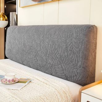 Generic Stretch Blattdruck Bettkopfteil Bezug f&uuml;r Full Queen Kingsize Betten Kopfteil Bezug Gebogene Staubschutzh&uuml;lle f&uuml;r Schlafzimmerdekoration Dunkelgrau 21