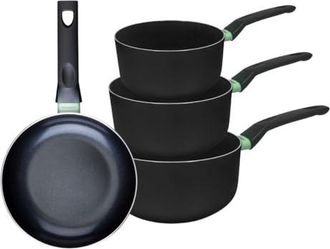 Fackelmann 9430150 Ensemble de 1 po&ecirc;le de 20 cm et 3 casseroles 16, 18 et 20 cm, rev&ecirc;tement c&eacute;ramique antiadh&eacute;sif, sans PFAS, tous feux, induction, four, Alumini