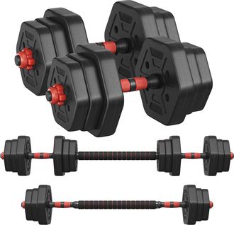 Songmics Hantelset, Hanteln mit Verbindungsstange, Hexagon, Kurzhantelset, 20 kg, f&uuml;r Workout, Fitnesstraining, Gewichtheben f&uuml;r Zuhause, Fitnessstudio, tinten