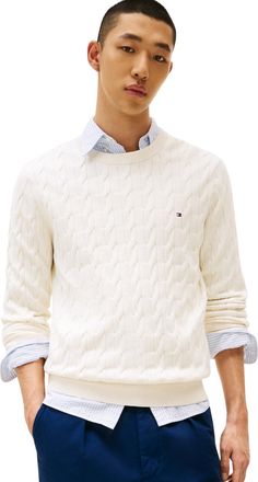 Tommy Hilfiger Herren Classic Cotton Cable Crew Neck Mw0Mw33132 Pullover, Yellow (Ivory Petal), L