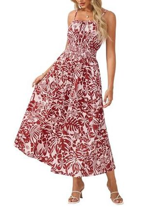 Grace Karin Robe longue d&eacute;contract&eacute;e pour femme - Style boh&egrave;me - Sans manches - Avec bretelles spaghetti - Pliss&eacute;e - Coupe trap&egrave;ze - Robe de plage - Robe festive 