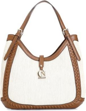 Caf&egrave;noir Sac Bandouli&egrave;re En Raphia Avec Finitions Contrast&eacute;es Et Breloque En M&eacute;tal, Pour Femme, Couleur Gris, Taille Taille Unique