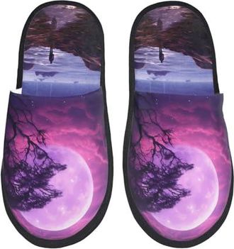 Generic Chaussons Arbre Lunaire Violet, Ciel Nocturne Épais Pantoufles En Coton Confortable Slippers Pour DIntérieur Hôtels Chambre M