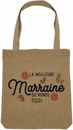 Fabulous Sac Shopping Tote Bag Aspect Lin - La Meilleure Marraine du Monde Famille Filleule - Sac de Courses Toile Epaisse 360g Beige Naturel Cabas Port&eacute; Epaul