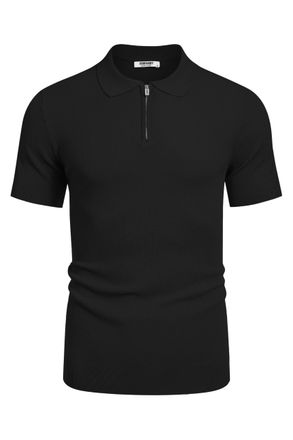 Coofandy Poloshirt Herren Kurzarm Sommer Einfarbig Polo Shirts für Herren Strick Reißverschluss Polohemd Golf Shirts Schwarz M