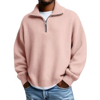 Generic DENGJIAMY Pull en tricot pour homme avec fermeture &eacute;clair quart de long, chemise unie, manches longues, v&ecirc;tements d&eacute;contract&eacute;s &agrave; col rond, sweat-shirt