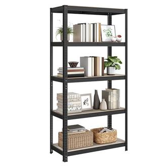 Songmics Standregal, B&uuml;cherregal, Lagerregal, 5 Ablagen, verstellbar, 40 x 90 x 180 cm, bis 875 kg belastbar, f&uuml;r K&uuml;che, Wohnzimmer, Greige-schwarz GLR040B21