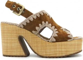 Mou Femme, Chaussures, Brun, Taille: 37 EU Sandales &agrave; plateforme en daim avec bride en raphia