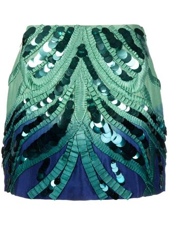 Alberta Ferretti minijupe pliss&eacute;e &agrave; sequins - Bleu