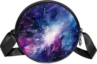 Generic Sac &agrave; bandouli&egrave;re rond pour femme, motif ciel &eacute;toil&eacute;, petit sac &agrave; bandouli&egrave;re avec fermeture &eacute;clair, bretelles r&eacute;glables, sac &agrave; main rond d&eacute;contract&eacute; 