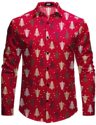 JOGAL Herren Weihnachten Hemd Button Down Langarm Weihnachtshemd Lustige Christmas Thanksgiving Print Shirt RotXmas XX-Large
