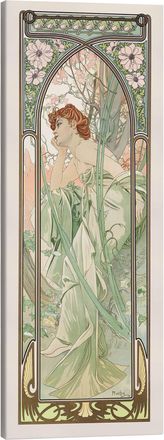 Posterlounge Die Vier Tageszeiten - Abendtr&auml;umerei Leinwandbild von Alfons Mucha 20 x 50 cm Wandbilder Wanddeko