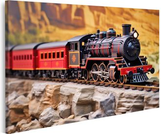 Islandburner Bild auf Leinwand Dampflok Vor Berglandschaft Spielzeugmodell Zug Bilder Wandbilder Poster