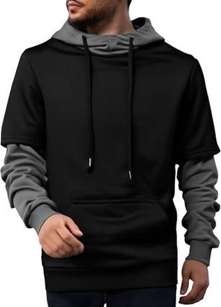 Generic Sweat &agrave; capuche l&eacute;ger uni pour homme 2026 tendance automne et hiver d&eacute;contract&eacute; &agrave; manches longues avec boutons et demi-fermeture &eacute;clair pour entra&icirc;nem
