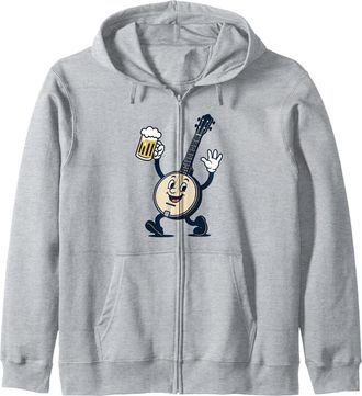 Giant Step Design Co. Cute Bluegrass Banjo Funny Folk Festival Retro Cartoon Kapuzenjacke