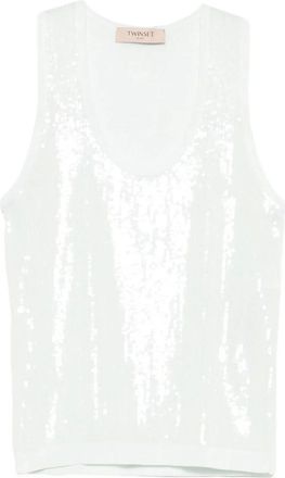 Twinset Femme, Tops, Blanc, Taille: 40 FR Sequin Embroidered Knit Top