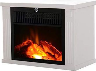 HOMCOM Chemin&eacute;e &eacute;lectrique po&ecirc;le Style Contemporain Thermostat 600-1200 W Blanc