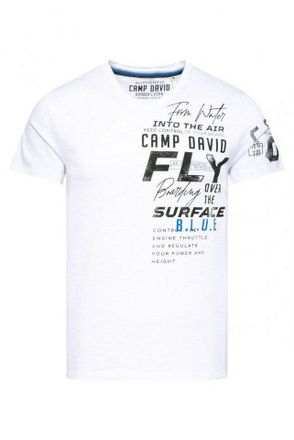 Camp David T-Shirt mit V-Neck und Label Prints