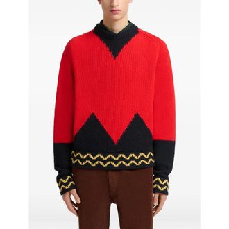 Marni Intarsia Wool Sweater - Red