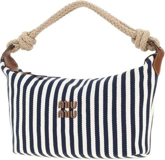 Miu Miu Striped Canvas Shoulder Bag - Navy