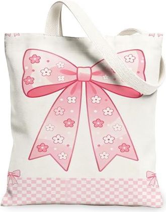 Generic Sacs fourre-tout en toile avec noeud floral, motif floral &eacute;l&eacute;gant, sacs d&eacute;picerie r&eacute;utilisables, l&eacute;gers et lavables en toile pour Sp, p&ecirc;che, 13x15 Inc