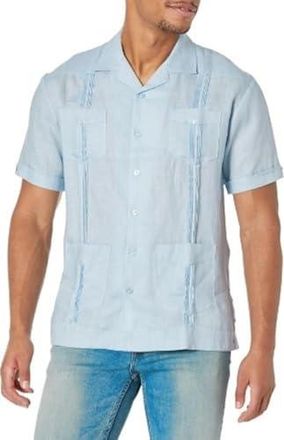 Cubavera Chemise boutonn&eacute;e - Solid - Manches Courtes Homme - Bleu - Large