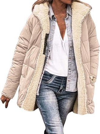 Generico Manteau Femme Dhiver Élégant Long Parka À Capuche Curvy Veste Manteaux Automne Hiver Veste Décontracté Rembourré Vestes Polaire Outwear Avec Zip Et Po
