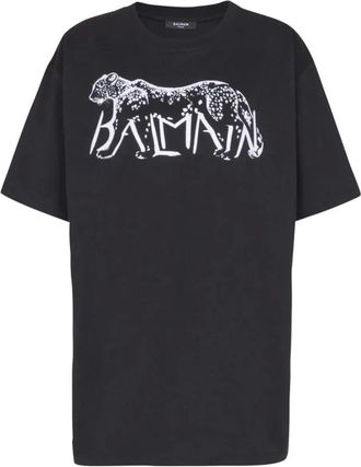 Balmain Femme, Tops, Noir, Taille: 40 FR T-shirt &agrave; imprim&eacute; l&eacute;opard