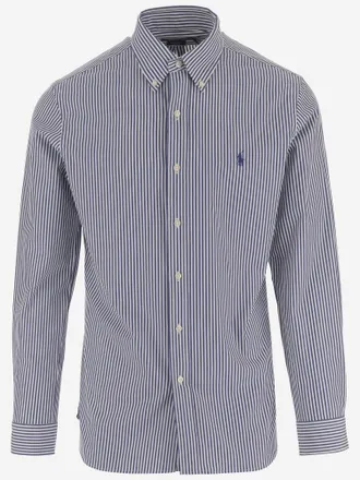 Polo Ralph Lauren Mens Shirt Stretch Cotton Striped Blue