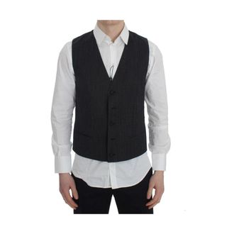Dolce & Gabbana Elegante Graue Gestreifte Wollweste - - Suits - Herren - Grau - L