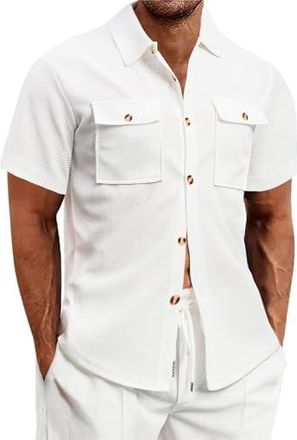 Generic Chemise Homme Cotton Manches Courtes Chemises D&Eacute;t&eacute; Chemisette Leger D&eacute;contract&eacute; V&ecirc;tements Respirant Button Down Shirt Col Mao Court Fin Cut Habit