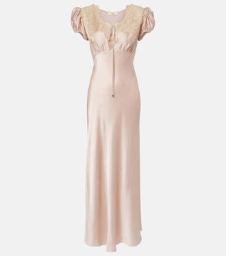 Chlo&eacute; Chlo&eacute; Robe longue en satin de soie &agrave; dentelle