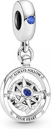 Pandora Pandora Moments Charm pendant Boussole rotative en argent sterling et cristal bleu véritable