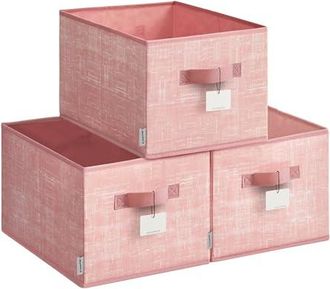 Songmics SONGMICES ROB440R01 Lot de 3 paniers de rangement pliables en tissu 40 x 30 x 24 cm avec 2 poignées, porte-étiquettes pour chambre à coucher, salon Ro