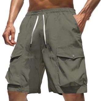 Generic Short d&eacute;t&eacute; d&eacute;contract&eacute; pour homme Short cargo l&eacute;ger &agrave; cinq poches Grande taille Short de travail en soie glac&eacute;e, vert, XXL