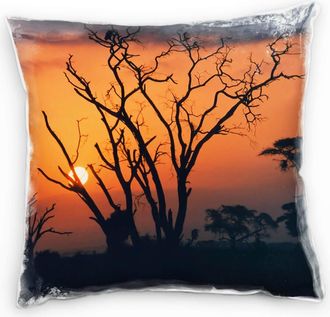 Paul Sinus Art Landschaft, orange, Sonnenuntergang, Afrika, Silhouette Deko Kissen 40x40cm f&uuml;r Couch Sofa Lounge Zierkissen - Dekoration zum Wohlf&uuml;hlen