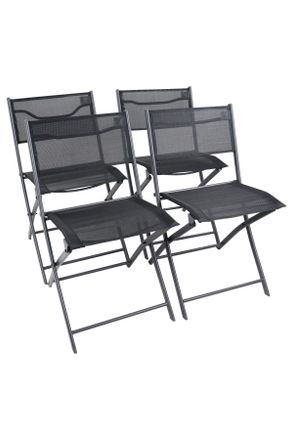 ambia GARDEN Gartenklappstuhl-Set, Schwarz, Metall, Textil, 45x79x46 cm, klappbar, UV-best&auml;ndig, regenabweisend, abwischbar, Gartenm&ouml;bel, Gartenst&uuml;hle, Gartenklapp