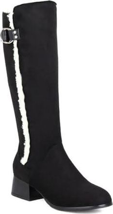 Generic Bottes de neige dhiver doubl&eacute;es en peluche pour femme avec sangle &agrave; boucle et fermeture &eacute;clair lat&eacute;rale, chaussures r&eacute;tro d&eacute;contract&eacute;es, Noir, 39.5 EU