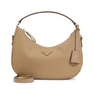 Prada Hobo Bags - Crescent-Shaped Calf Leather Handbag With Detachab - Gr. unisize - in Beige - f&uuml;r Damen