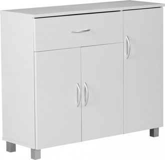 WOHNLING Design Sideboard SETE 90 x 75 x 30 cm Wei&szlig;, Schr&auml;nkchen mit 1 Schublade 3 T&uuml;ren, Moderne Schlafzimmer Kommode, Anrichte Esszimmer, Schmaler Schuhschra