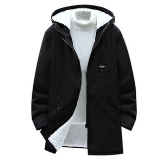 Generic Manteau Homme Long,Men&aposs Anoraks - Manteaux &eacute;pais en peluche pour hommes veste mi-longue &agrave; fermeture &eacute;clair trench-capuche &eacute;l&eacute;gant et fonctionnel 