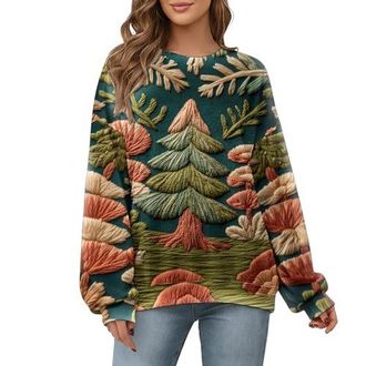 Generic Sweats de vacances pour femmes - Sapin de No&euml;l | Sweat-shirt graphique &agrave; manches longues et col rond | pour le voyage, Broderie de No&euml;l, 5XL