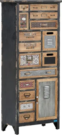 Landscape Kommode, Mehrfarbig, Holz, Metall, Kiefer, massiv, 15 Schublade(n) Schubladen, 59x140x32 cm, Wohnzimmer, Kommoden & Sideboards, Kommoden