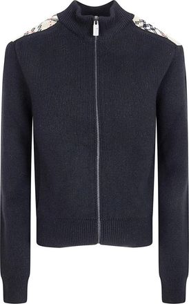 Burberry Femme, Pulls, Noir, Taille: 42 FR Check Patch Wool Cashmere Cardigan
